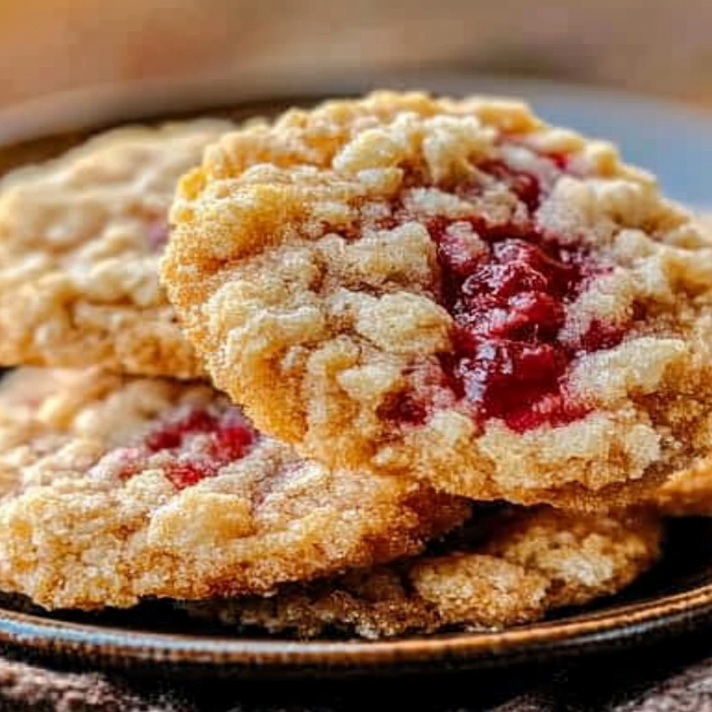 Buttery Raspberry Crumble Cookies with a Sweet Jam Filling