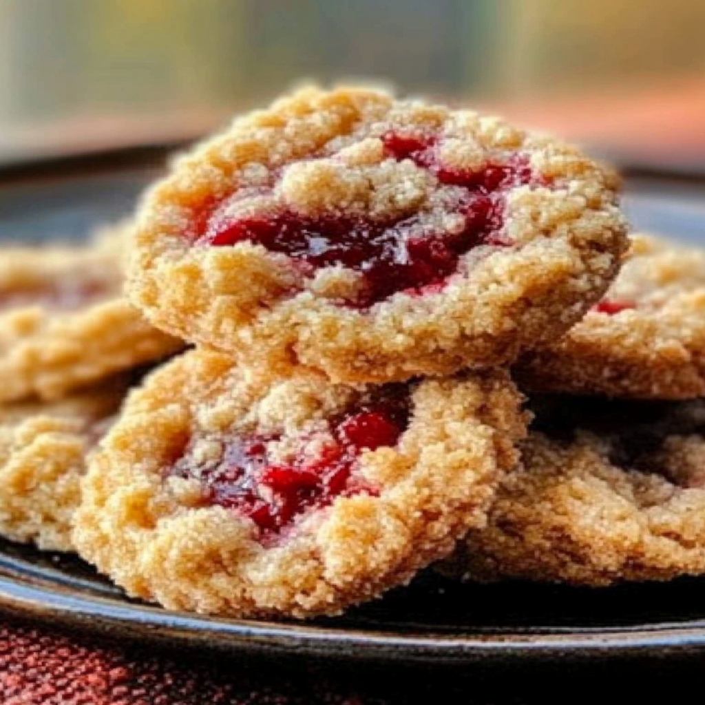 Buttery Raspberry Crumble Cookies with a Sweet Jam Filling