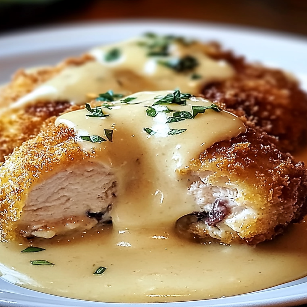 Chicken Cordon Bleu with Creamy Swiss Cheese Sauce