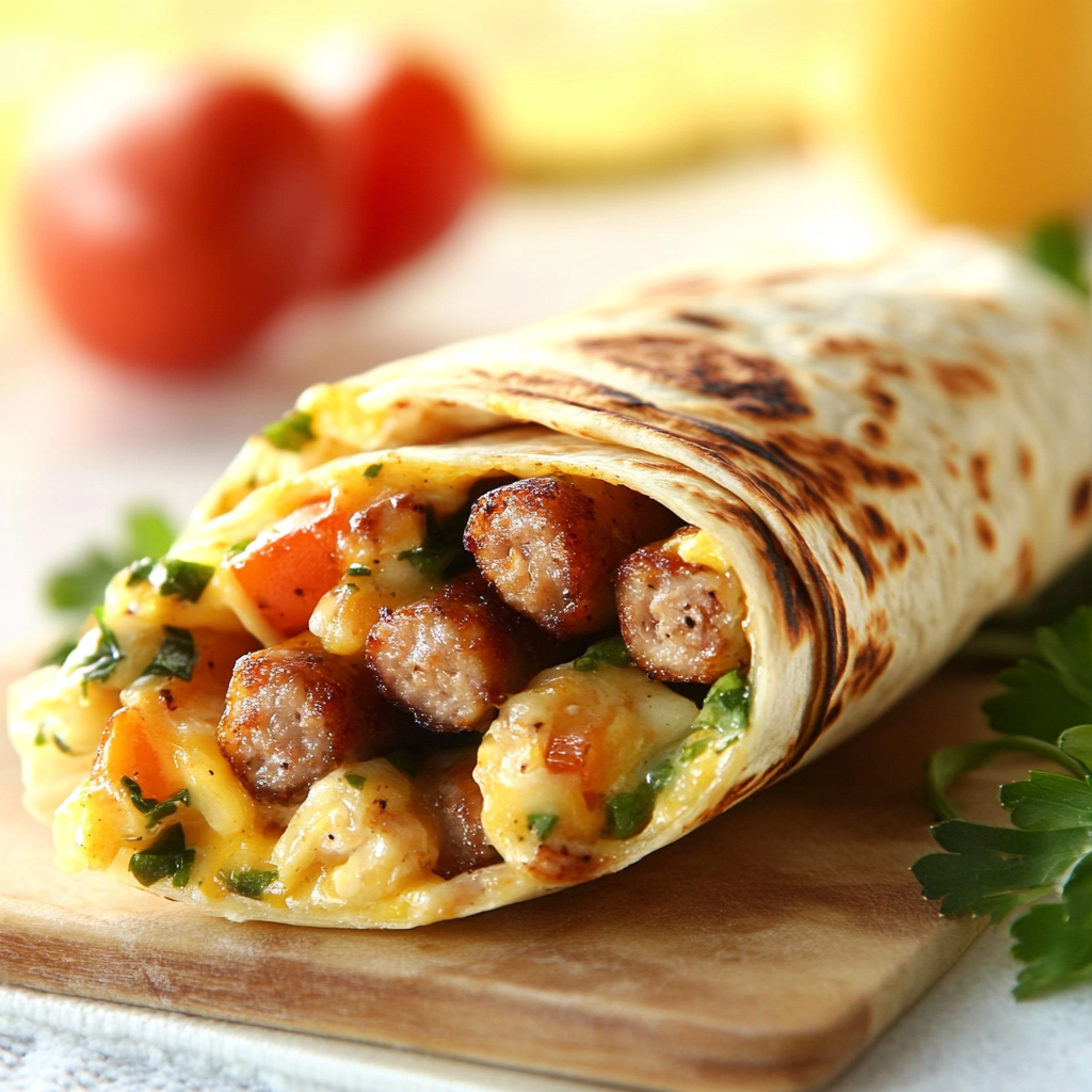 Delicious Halal Chicken Sausage Breakfast Wrap