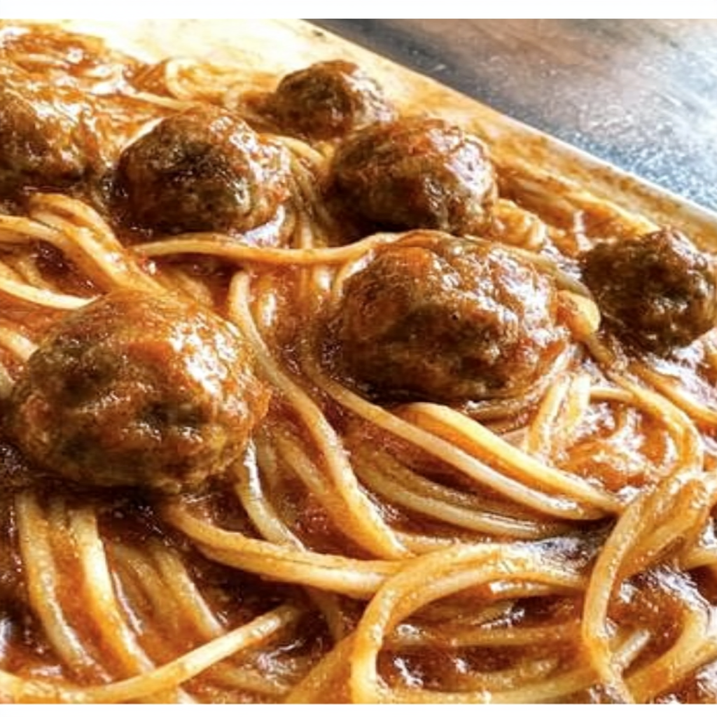 Spaghetti with Marinara Sauce and Halal Meatballs