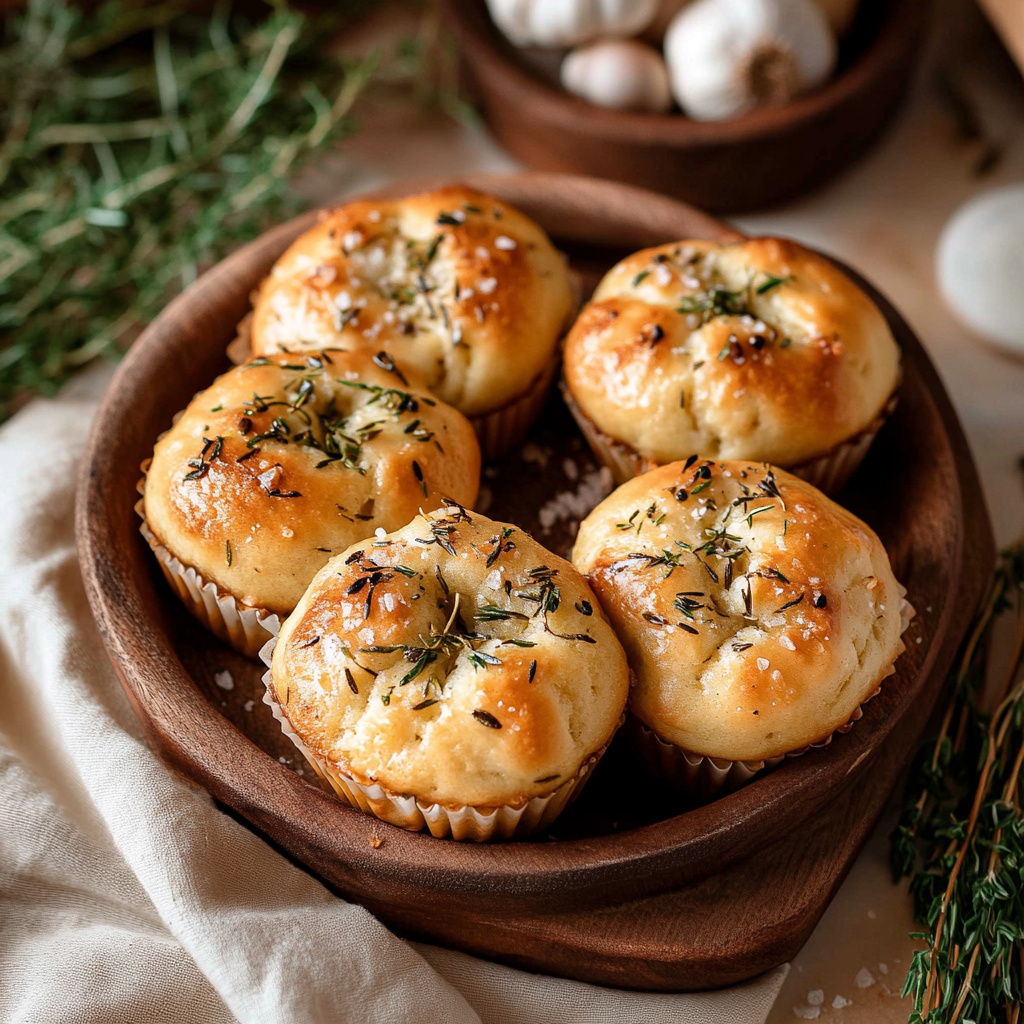 Golden Crust Garlic Rosemary Focaccia Muffins