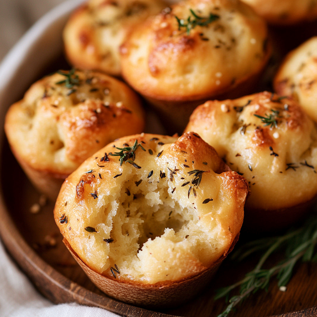 Golden Crust Garlic Rosemary Focaccia Muffins